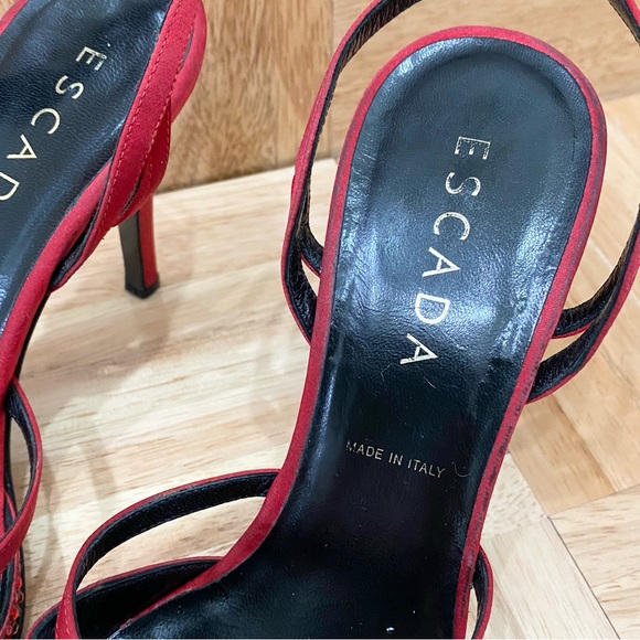 Escada | Shoes | Vintage Escada Red Satin Embellished Pointy Toe Sling ...